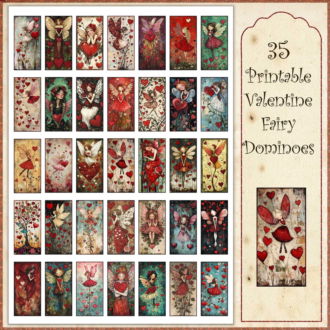 Digital Dominoes Printables Downloads Whimsical Valentine Fairies ...