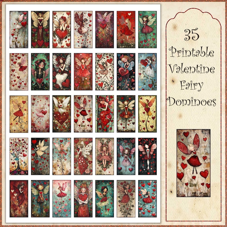 Digital Dominoes Printables Downloads Whimsical Valentine Fairies ...