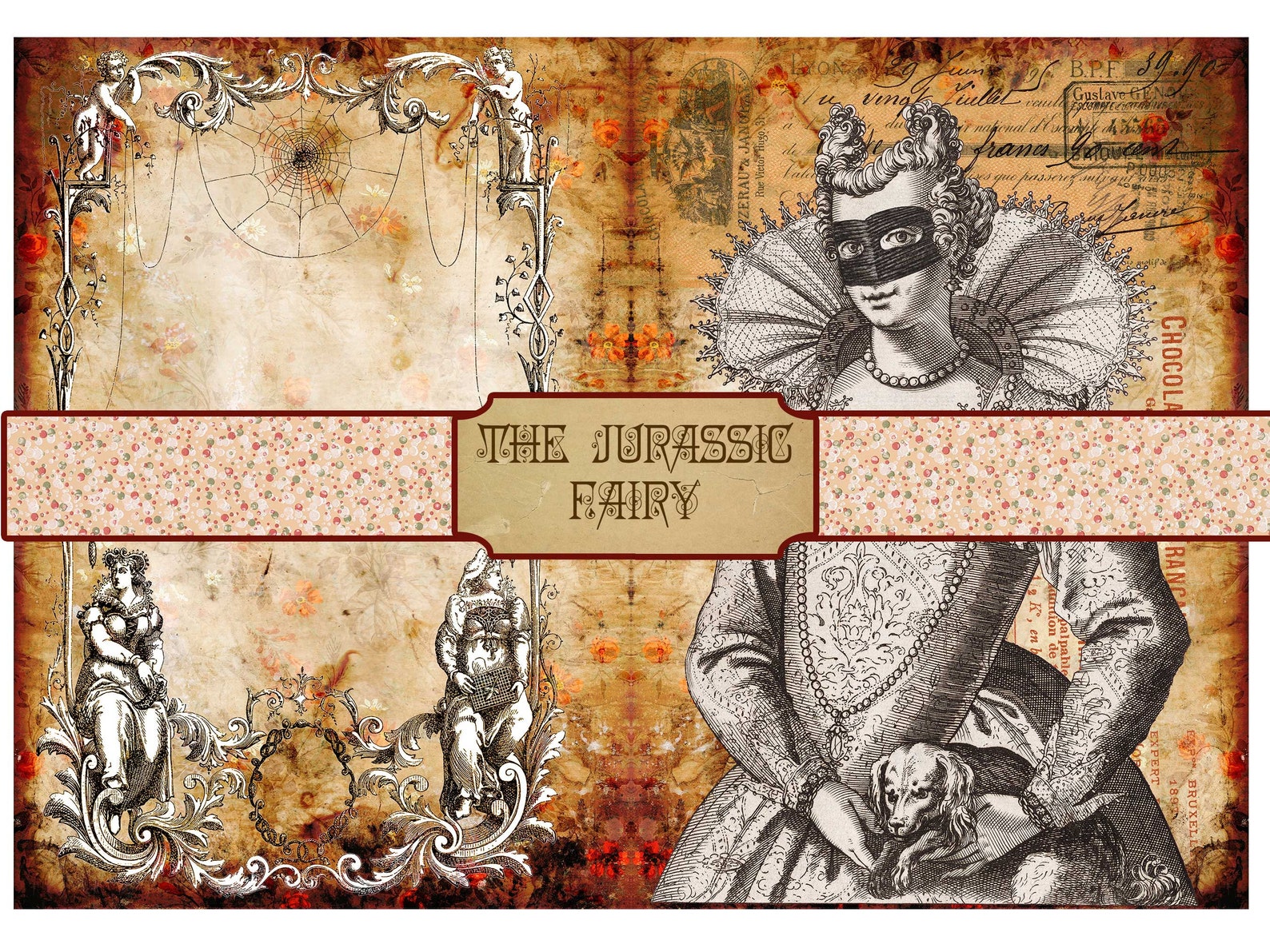 Set of 10 Vintage Style Halloween Masquerade A4 Digital Scrapbook ...