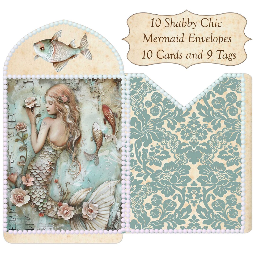 Shabby Chic Mermaid Envelopes, Cards & Tags (printable) - Etsy