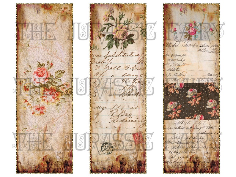 Shabby Chic Printable Bookmarks Flowers, Backgrounds Suitable for Junk ...