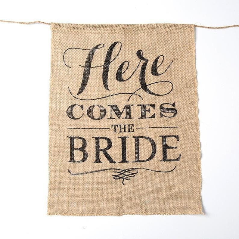 Here Comes the Bride. Rustic Wedding Banner, Burlap, Hessian, Decor ...