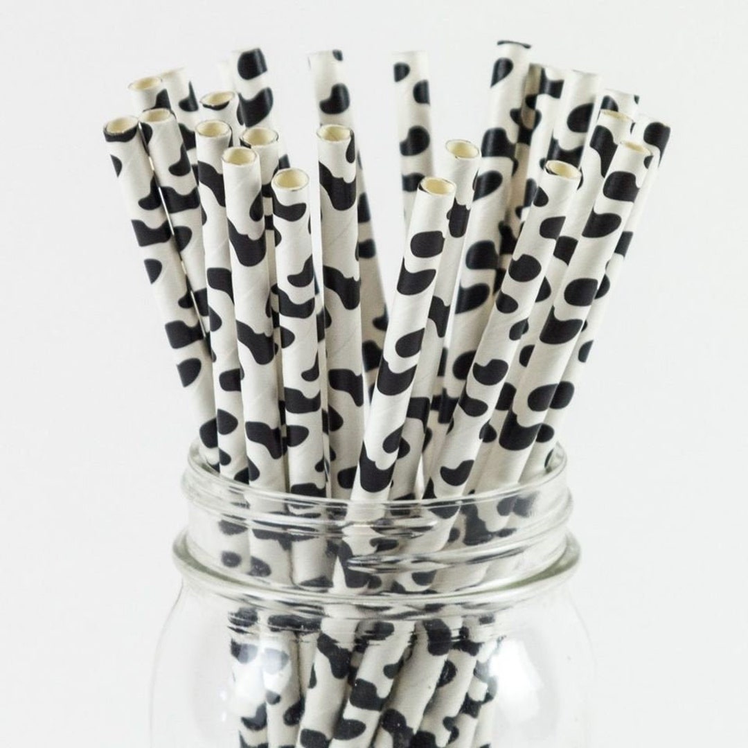 25, 50, 100 X Paper Straws Cow Print, Milkshake, Theme Party ...