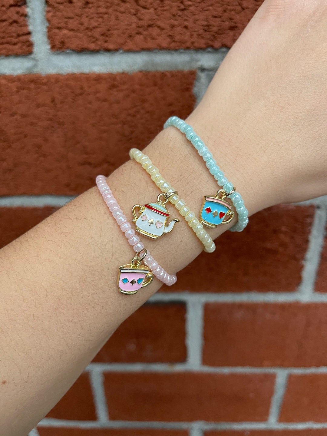 Set of 5 Tea Party Charm Bracelets, Children's Party Favors, Tea Party ...