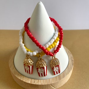 Set of 5 Popcorn Charm Bracelets, Children's Party Favors, Movie Theme ...