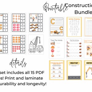 Construction Themed Preschool/ Kindergarten Learning Bundle, Printable ...
