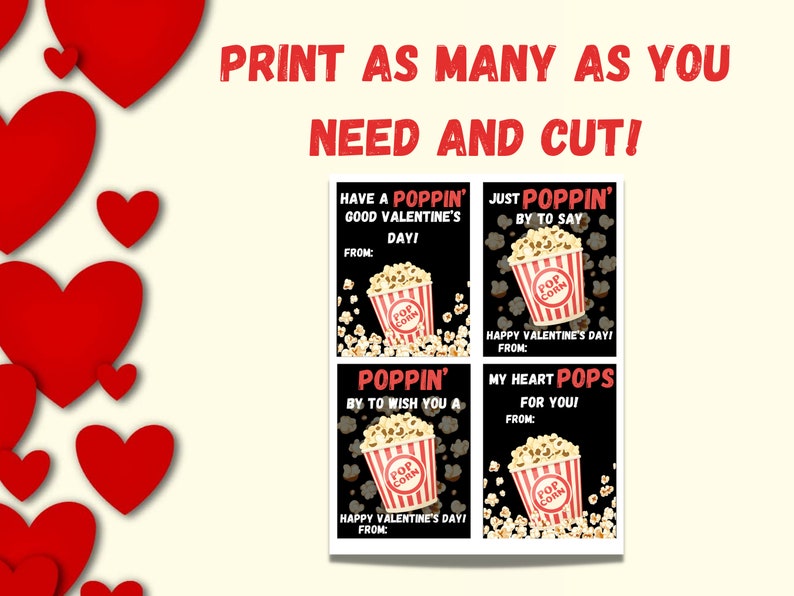Popcorn Valentines Day Card Printable Popcorn Valentines - Etsy