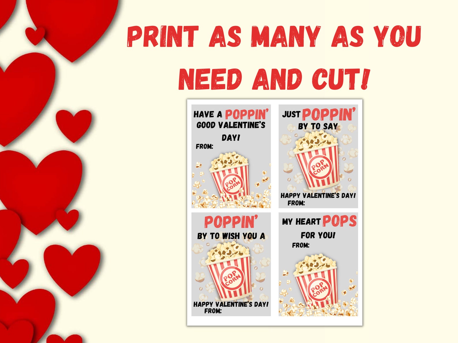 Popcorn Valentines Day Card Printable Popcorn Valentines - Etsy