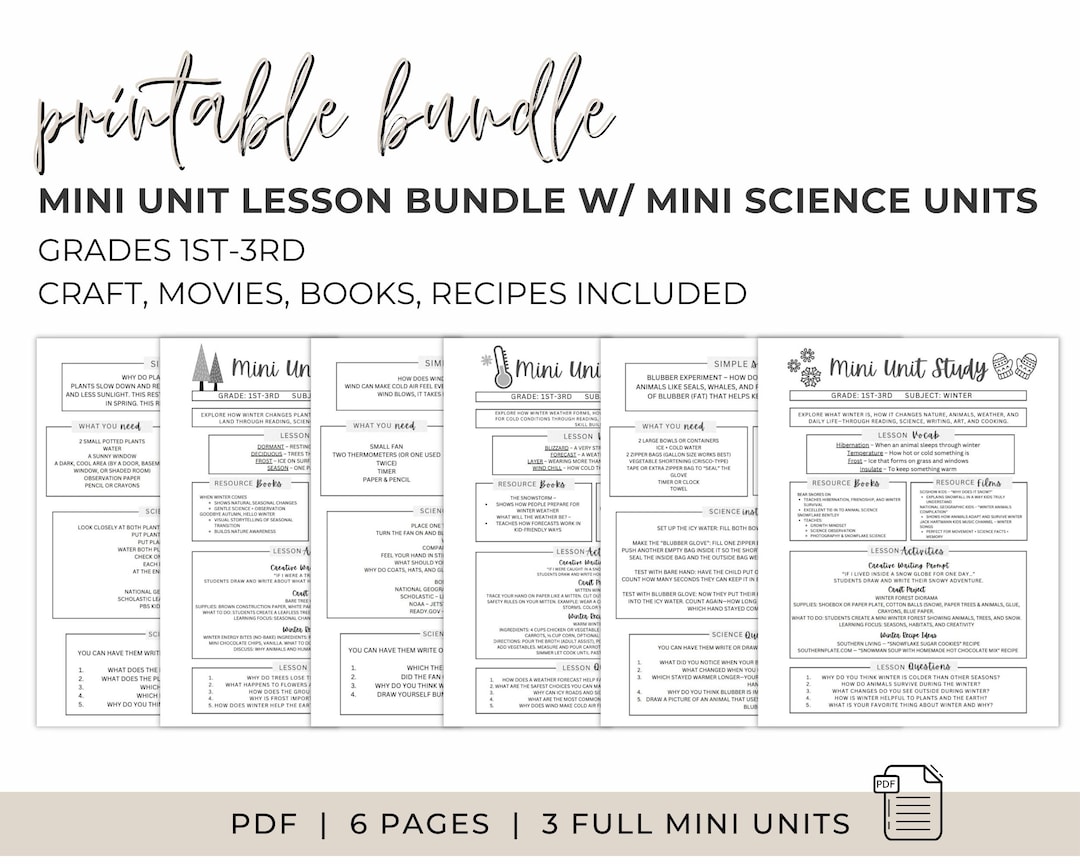 Winter Mini Unit Study Bundle, 3 Printable Simple Science Units, 1st to ...