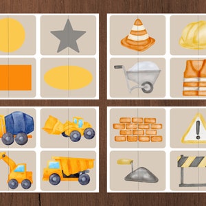 Construction Matching Cards Bundle, Toddler Matching Activity ...