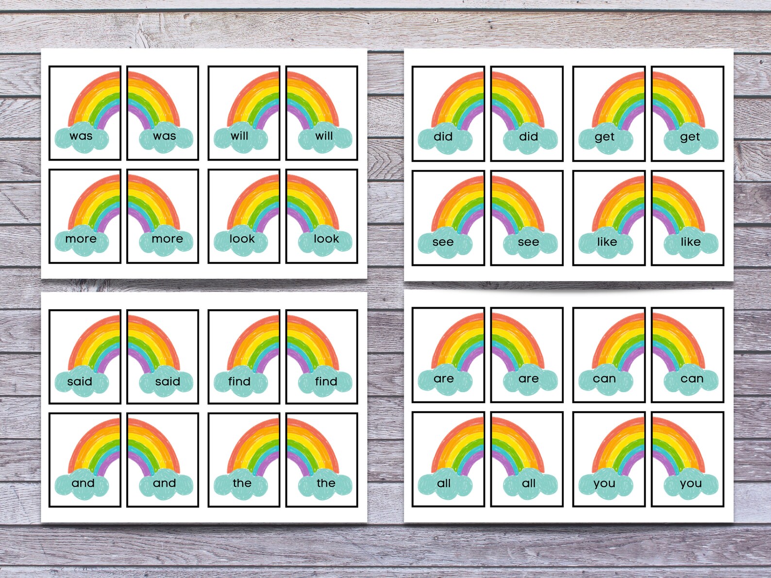 Sight Word Matching, Printable Spelling Game, Kindergarten Sight Words ...