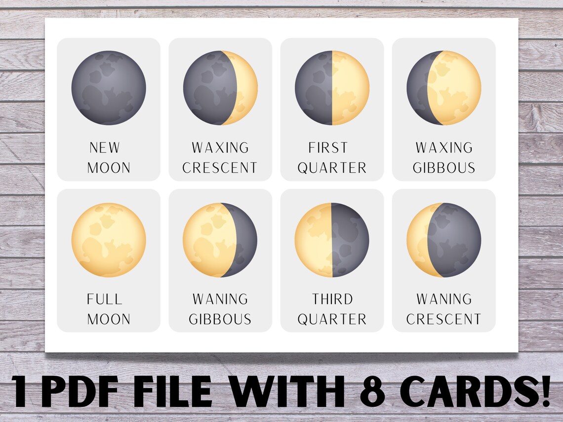 Moon Phases Flashcards, Homeschool Montessori Materials, Toddler Flash ...
