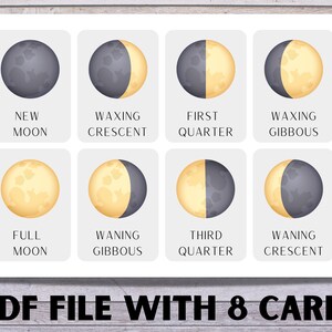 Moon Phases Flashcards, Homeschool Montessori Materials, Toddler Flash ...