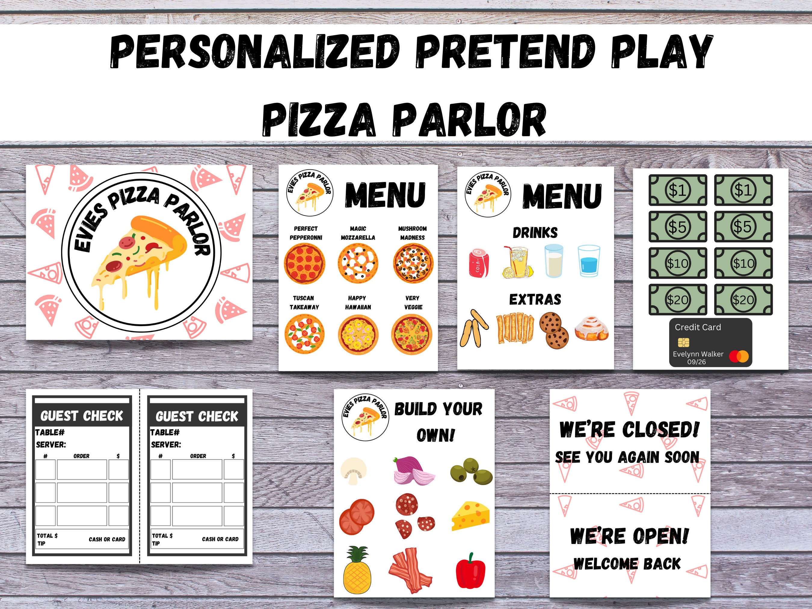 Personalized Pizza Parlor Dramatic Play Pretend Play - Etsy