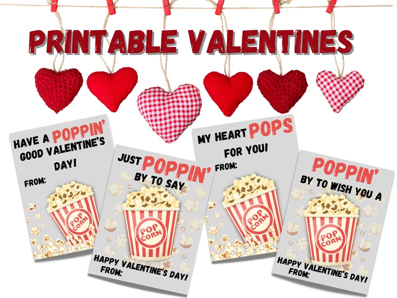 Popcorn Valentines Day Card Printable Popcorn Valentines - Etsy