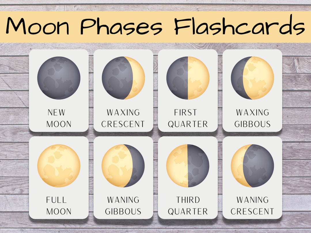 Moon Phases Flashcards, Homeschool Montessori Materials, Toddler Flash ...