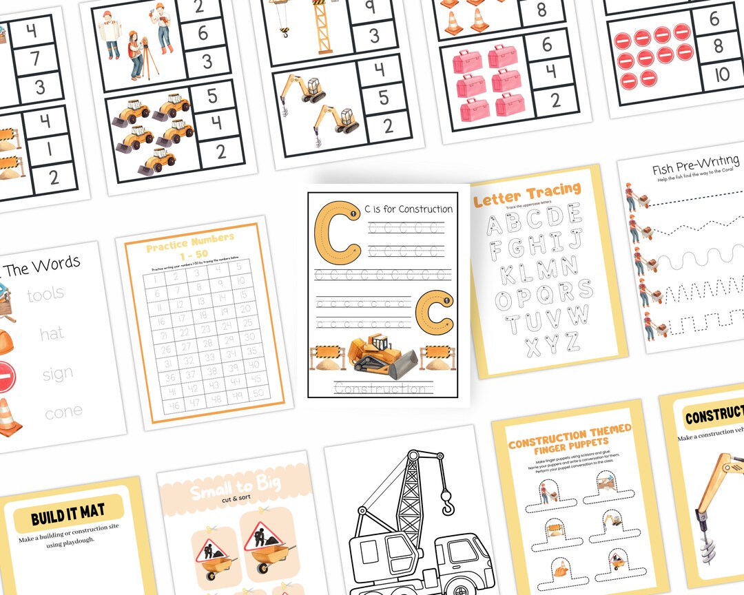 Construction Themed Preschool/ Kindergarten Learning Bundle, Printable ...