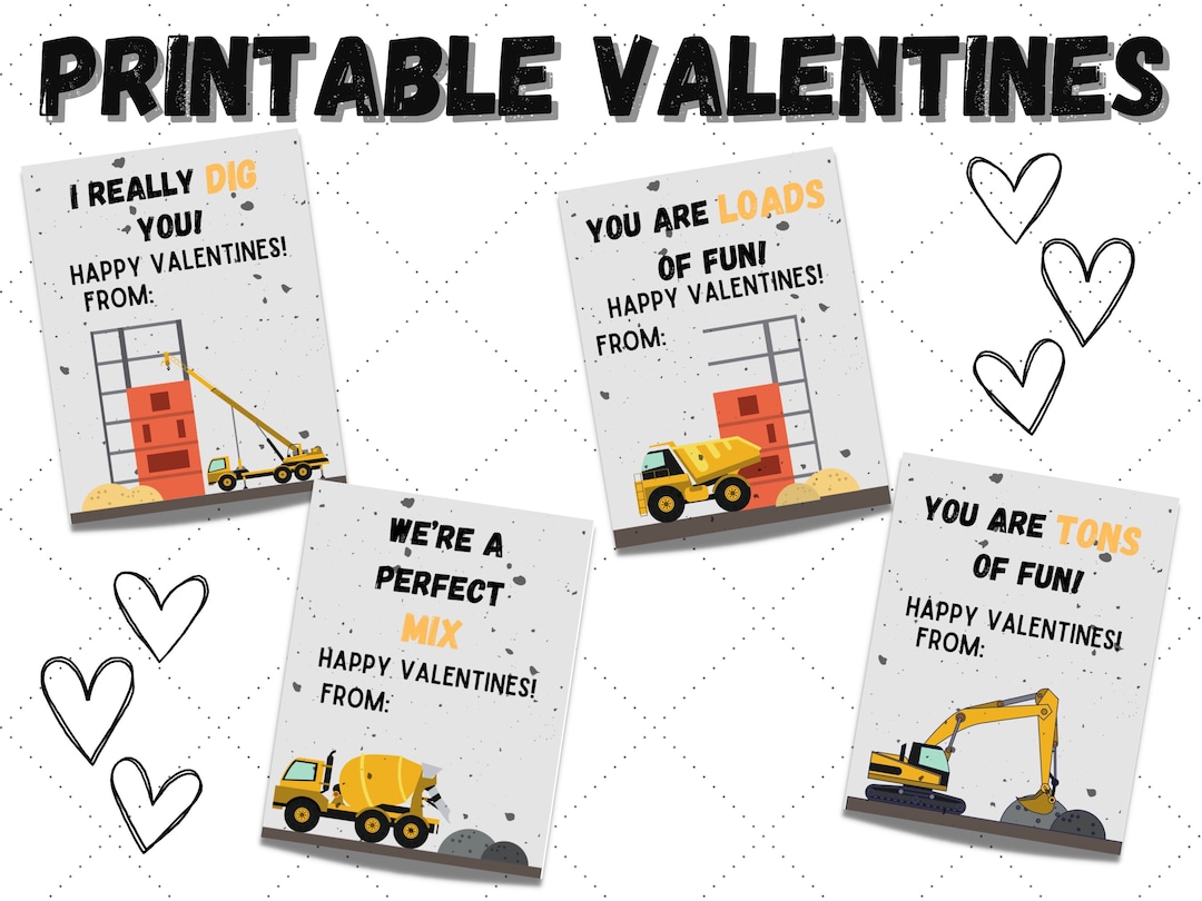 Construction Valentines Day Card| Digital Valentines for Kids Classroom ...