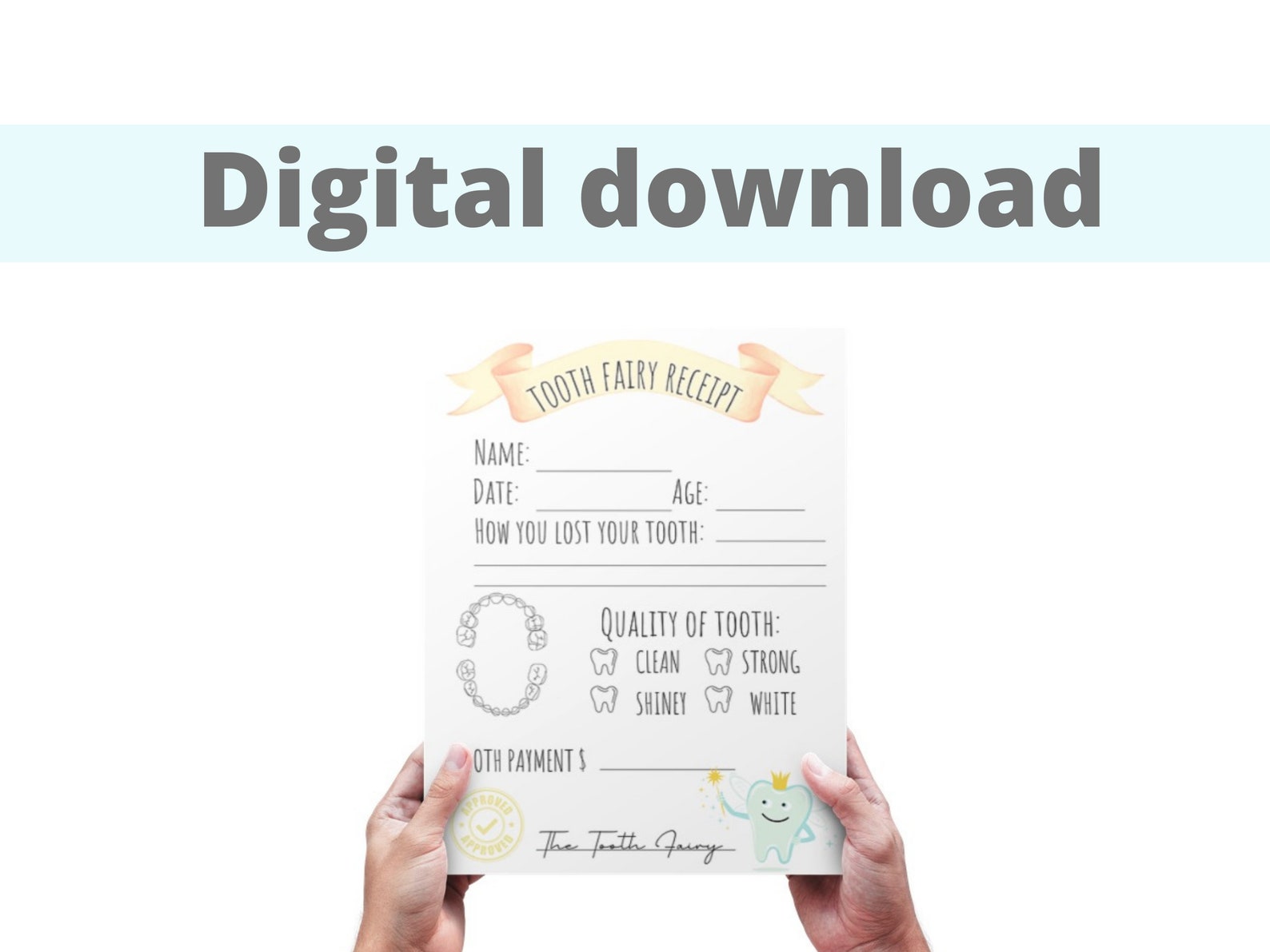 Printable Tooth Fairy Receipt Certificate Tooth Record Chart - Etsy