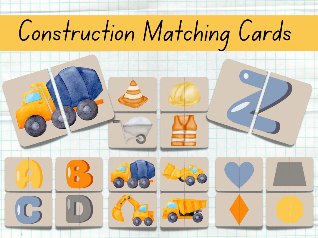 Construction Matching Cards Bundle, Toddler Matching Activity ...