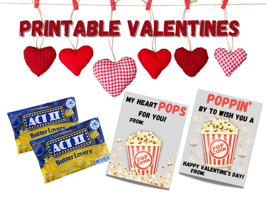 Popcorn Valentines Day Card| Printable Popcorn Valentines Cards for ...