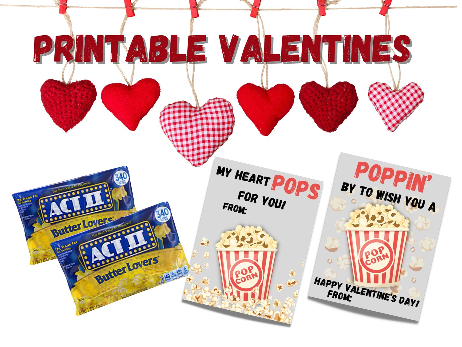 Popcorn Valentines Day Card Printable Popcorn Valentines - Etsy
