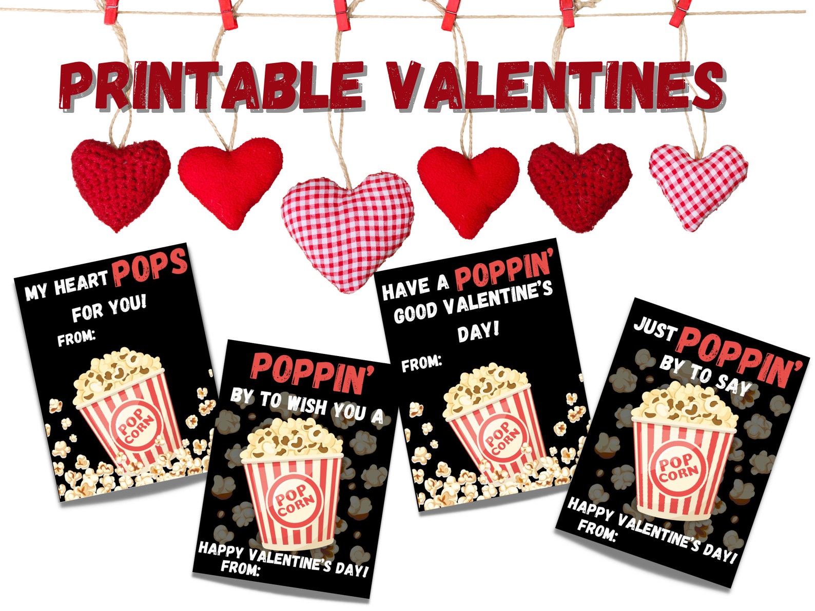 Popcorn Valentines Day Card Printable Popcorn Valentines - Etsy