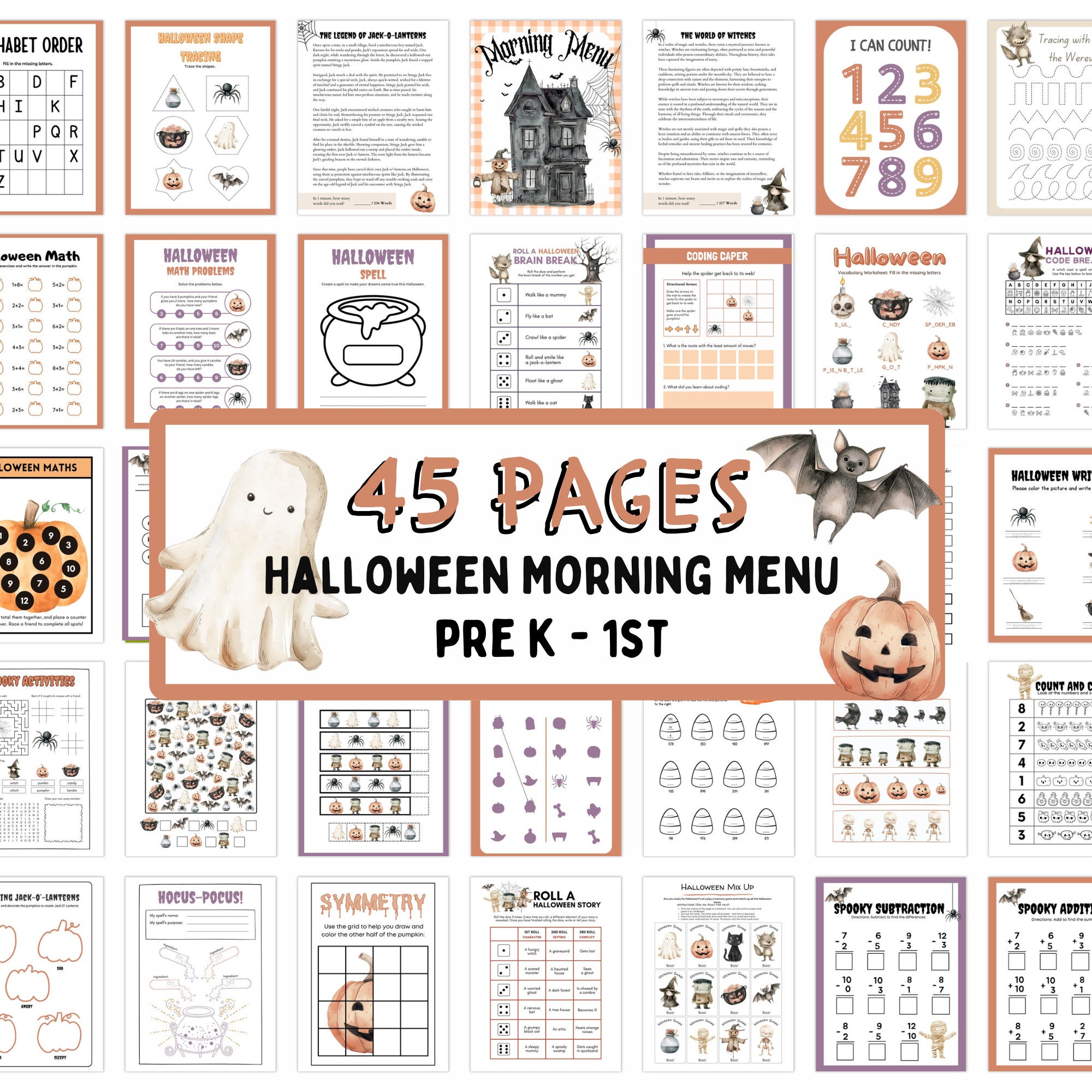 Halloween Morning Worksheets: Math, Reading, SEL (pre-k - 1st Grade ...