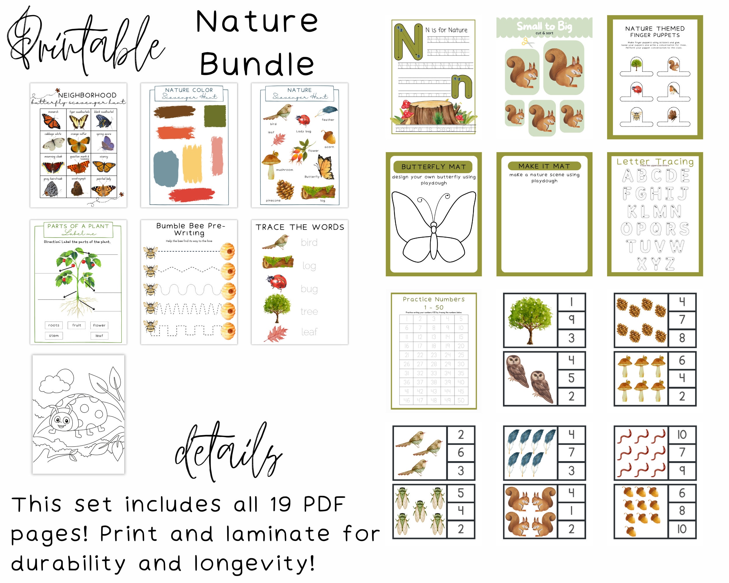 Nature Themed Preschool/ Kindergarten Learning Bundle, Nature Printable ...