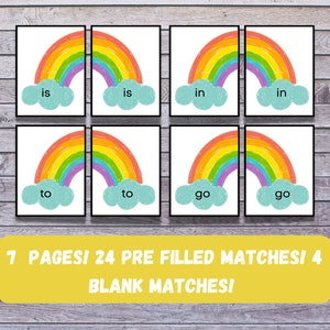 Sight Word Matching, Printable Spelling Game, Kindergarten Sight Words ...