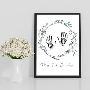 Printable Handprint Art First Birthday Baby Keepsakes Printable Kids ...