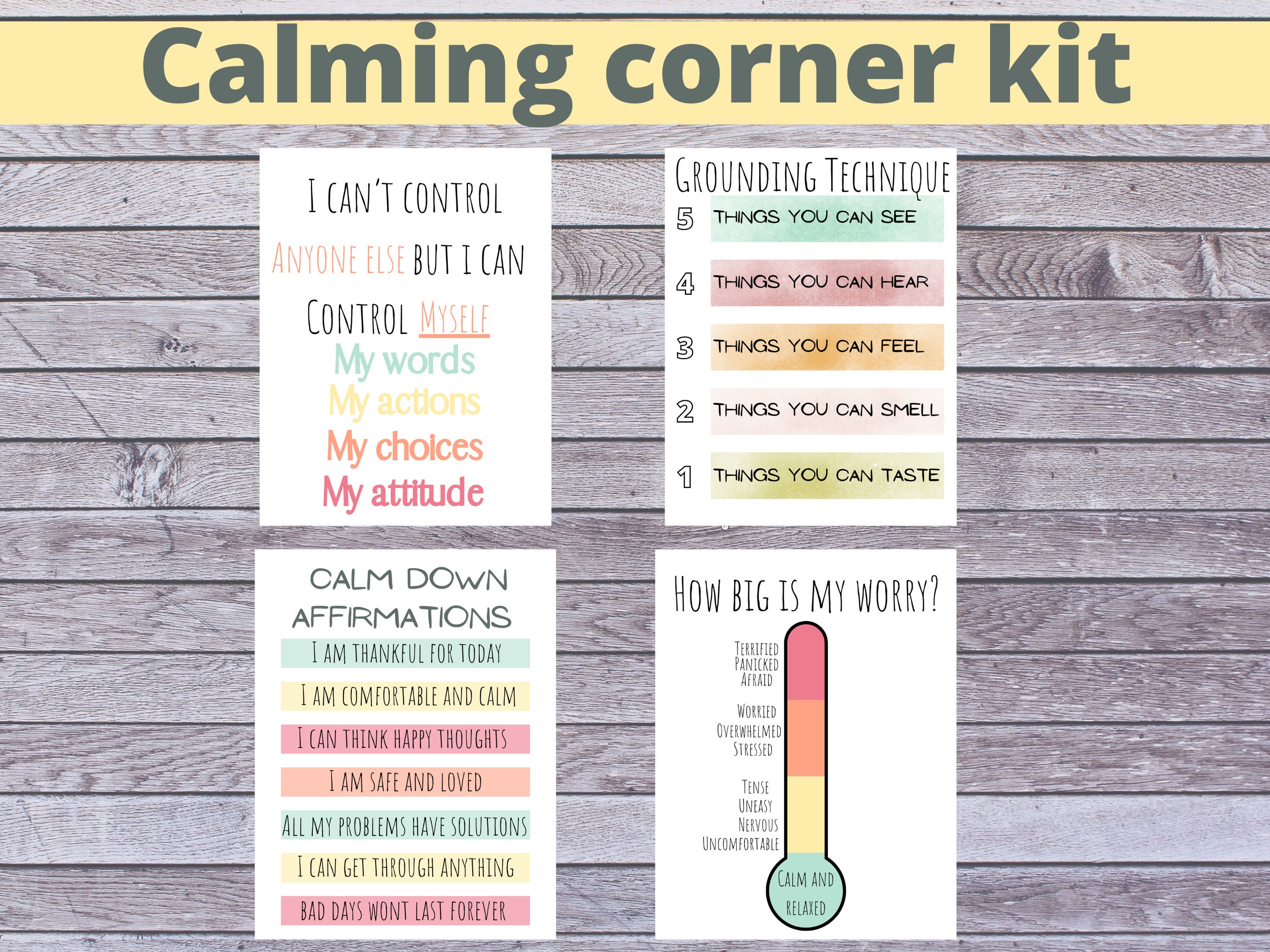 Calm Down Corner Kit: Kids Emotional Regulation, Mindfulness (printable ...