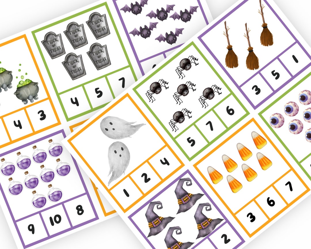 Tarjetas de conteo de Halloween, Actividad de Halloween para preescolar ...