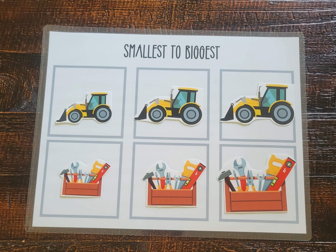 Printable, Construction Smallest to Biggest Activity, Toddler Busy Book ...