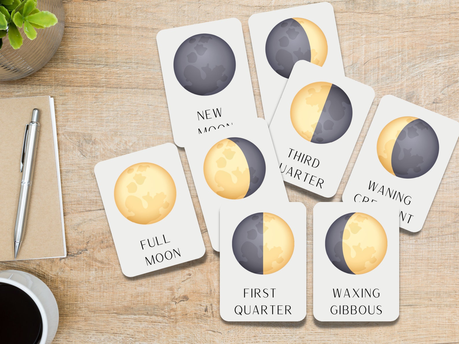 Moon Phases Flashcards, Homeschool Montessori Materials, Toddler Flash ...