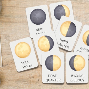 Moon Phases Flashcards, Homeschool Montessori Materials, Toddler Flash ...