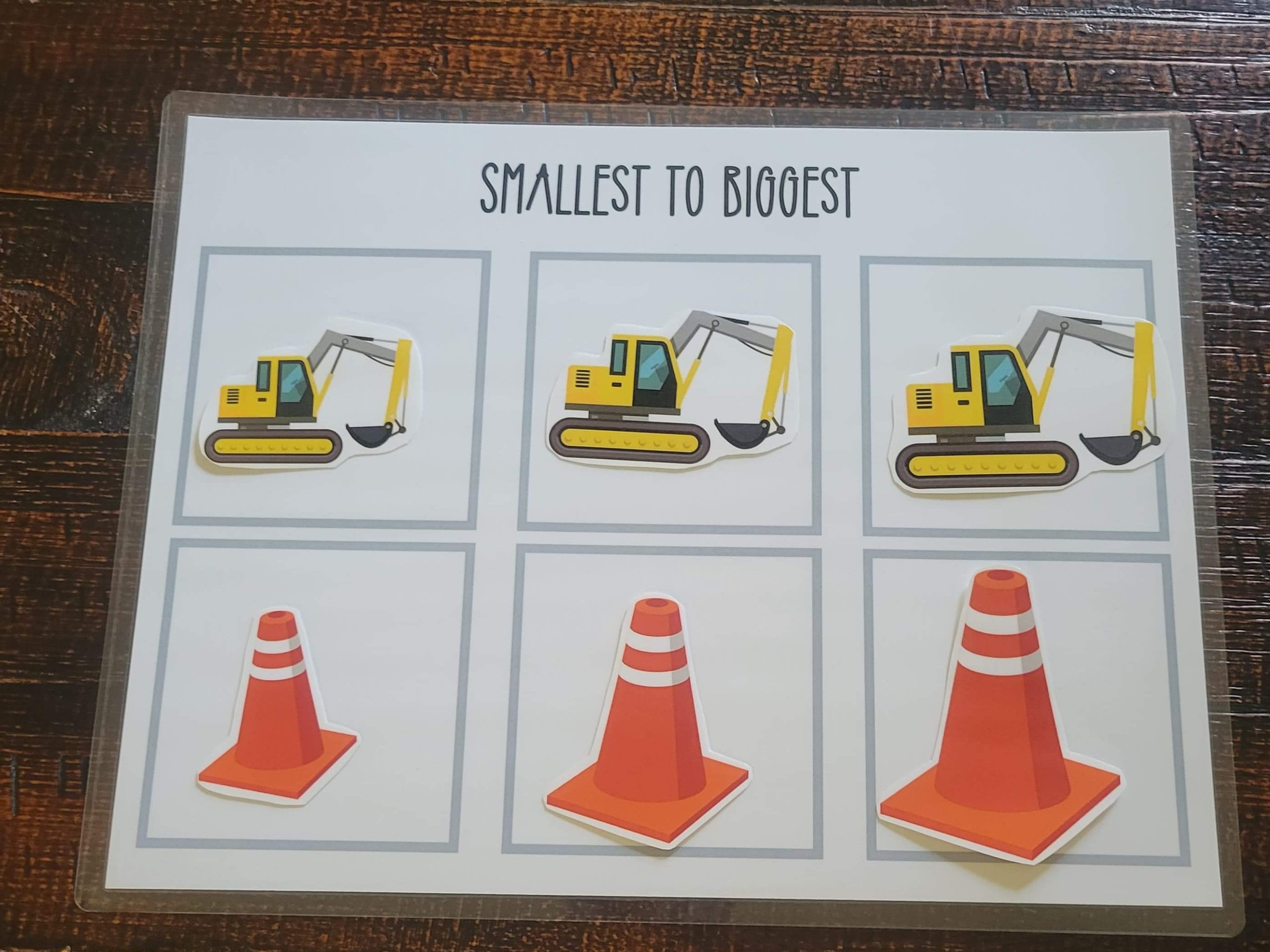 Printable, Construction Smallest to Biggest Activity, Toddler Busy Book ...