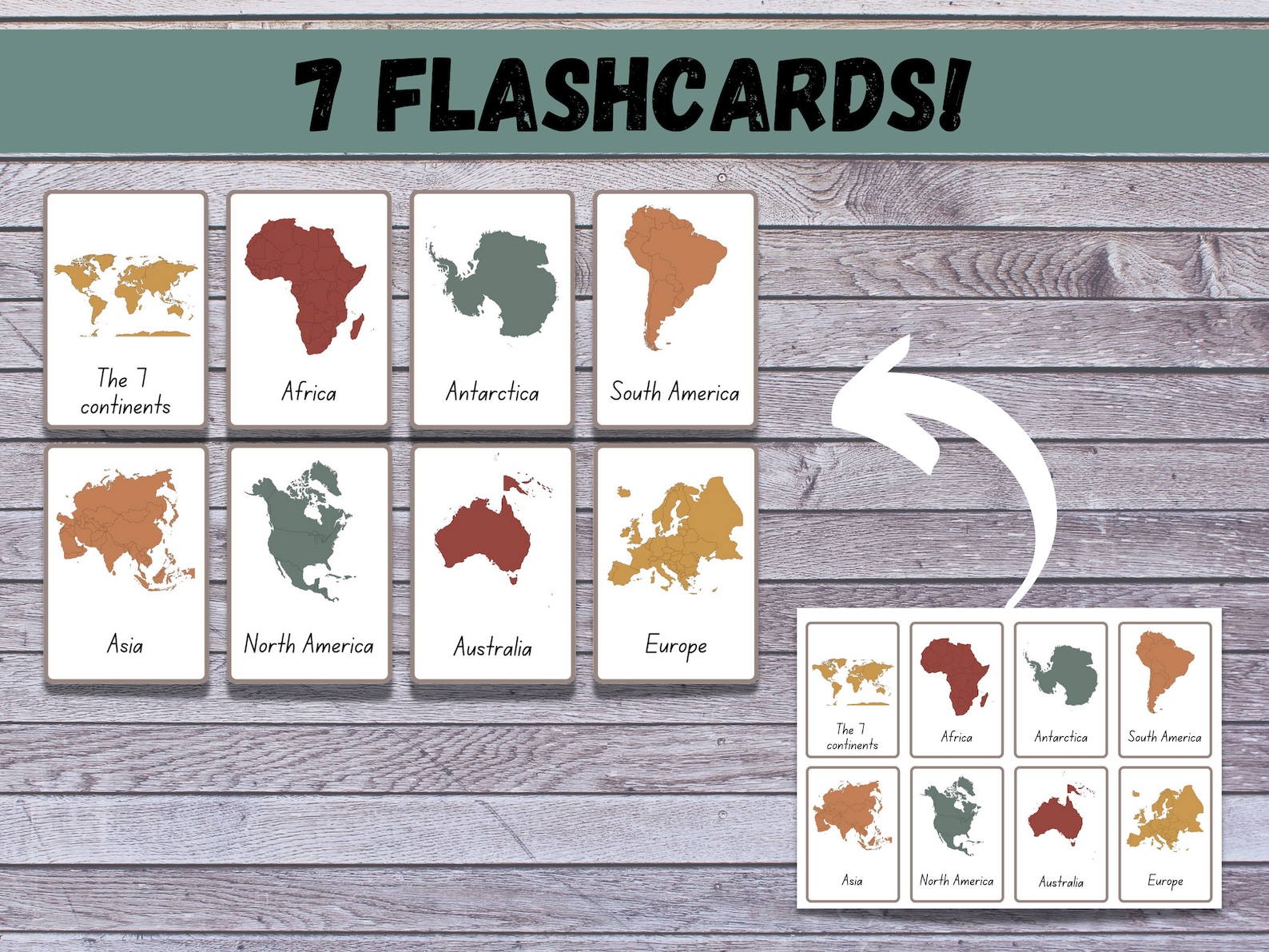 Continents Flashcards Continents of the World Preschool - Etsy
