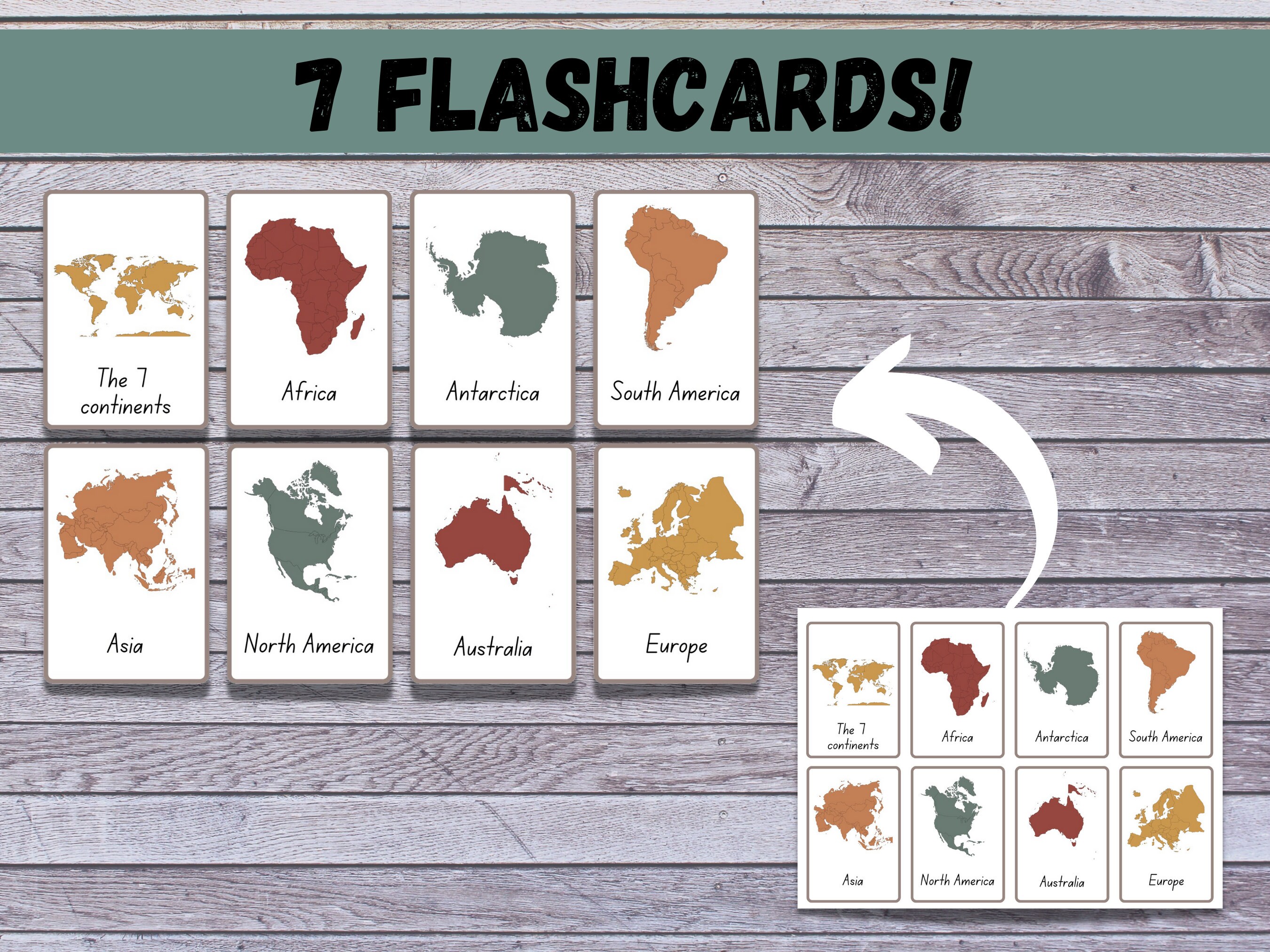Continents Flashcards Continents of the World Preschool - Etsy