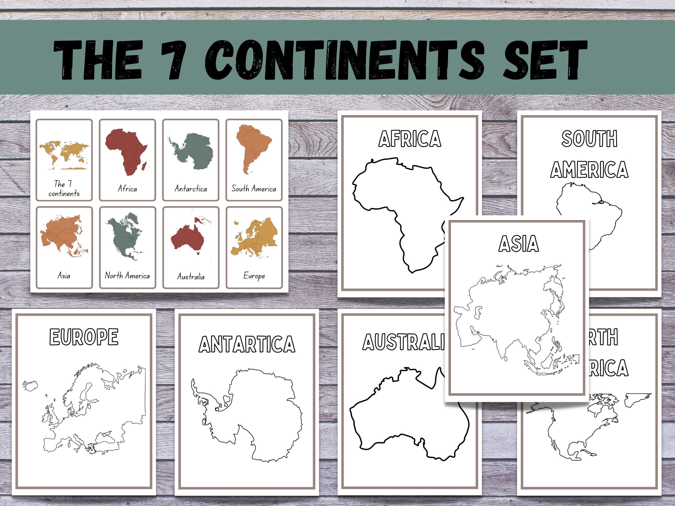 Continents Flashcards Continents of the World Preschool - Etsy