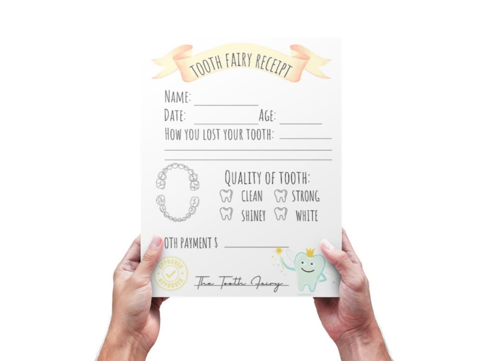 Printable Tooth Fairy Receipt Certificate Tooth Record Chart - Etsy