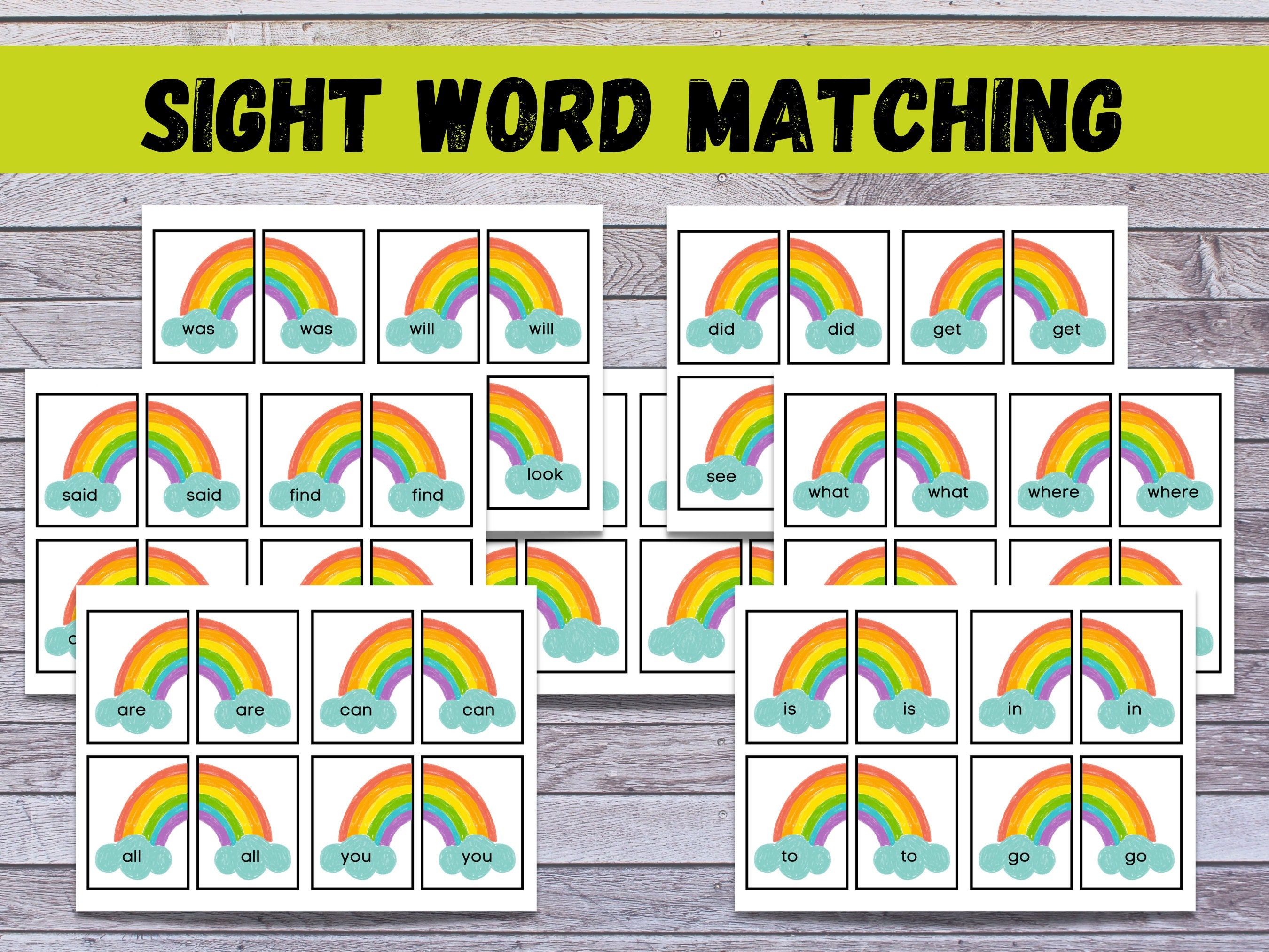 Sight Word Matching Printable Spelling Game Kindergarten - Etsy
