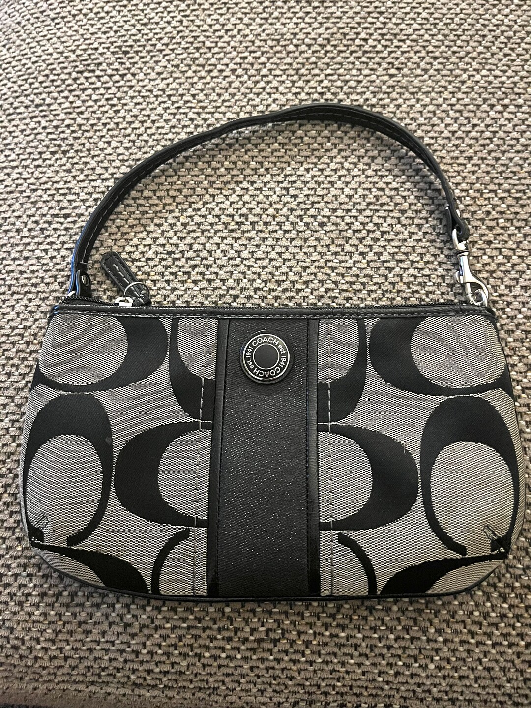 Vintage Coach Black & Gray Signature Stripe Demi Handbag - Etsy