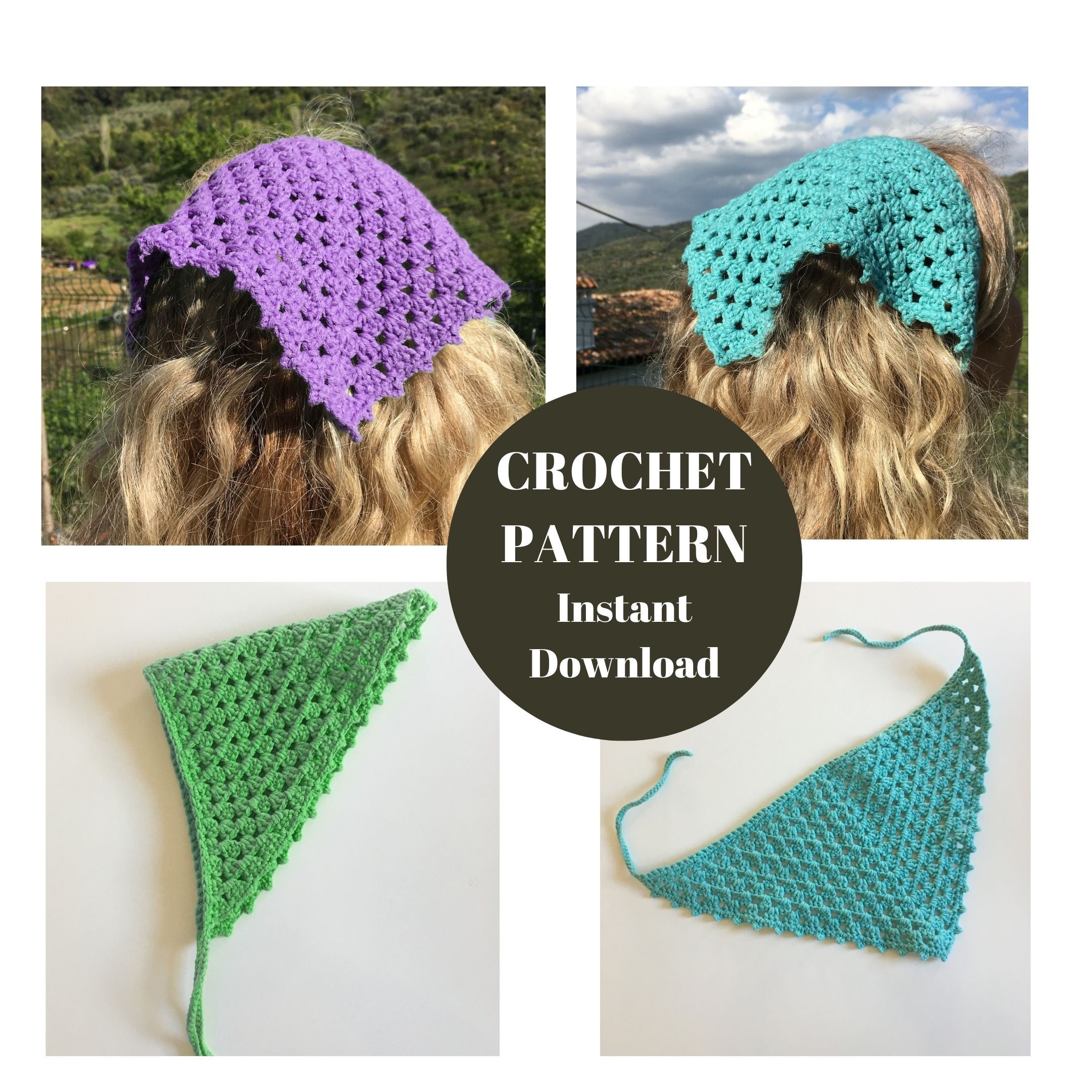 Crochet Pattern, Crochet Bandana Pattern, Headband Pattern, Hairscarf ...