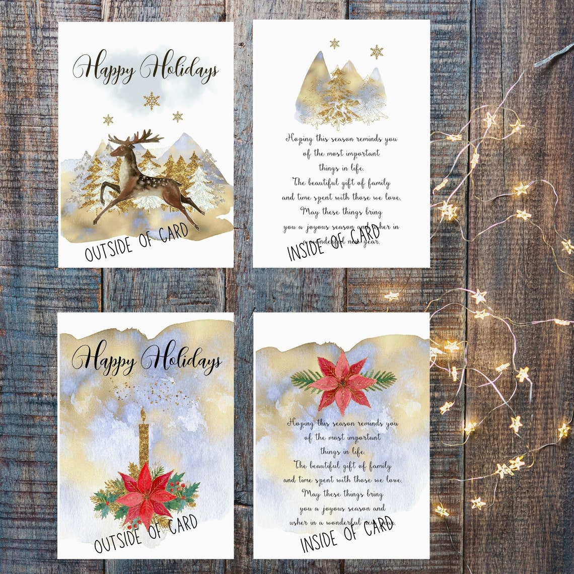 Printable Holiday Cards Set of 4 non religious Seasonal - Etsy France