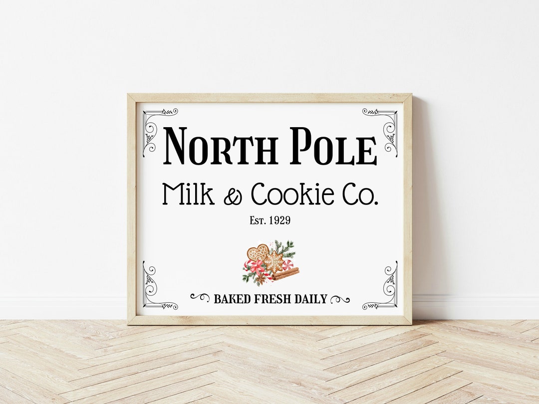 Letrero imprimible de North Pole Milk and Cookie Co, viene en muchos ...