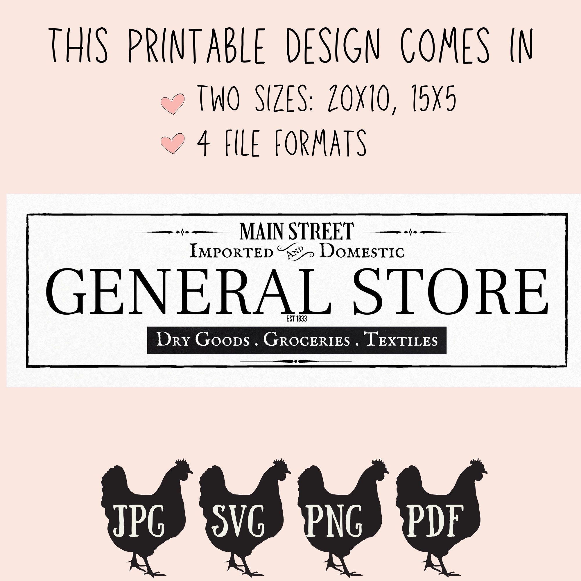 General Store, Svg, Printable Sign, 15x5, 20x10, Farm Style, Pantry ...