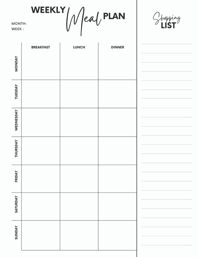 Weekly Meal Plan | Family Meal Planning Template | Printable Meal ...