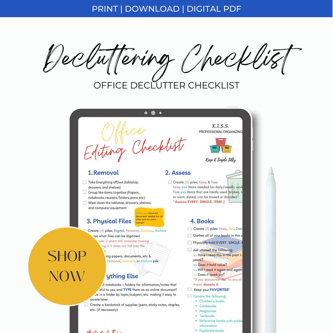 Declutter Printable, Declutter Checklist, Template, Office Edit ...