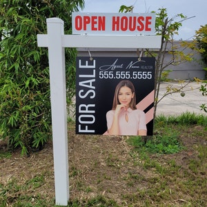 Custom Real Estate Sign PVC Post + Sign Panel & Rider, for Sale, Open ...